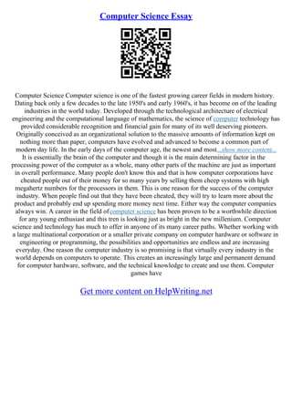 Computer Engineering Essay | PDF | Technology Industry | Industries