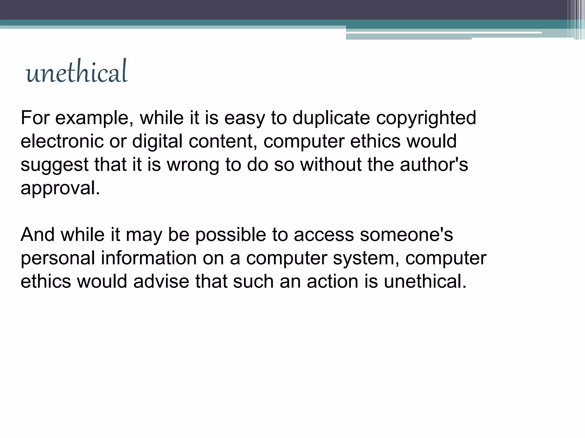 Computer ethics | PPTX | Technology & Computing