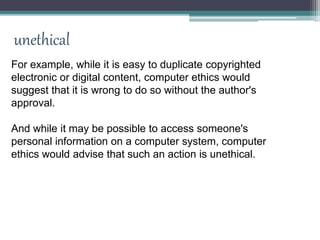 Computer ethics | PPTX | Technology & Computing