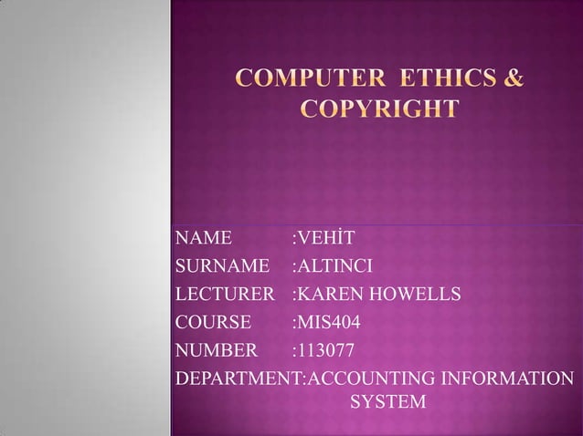 Computer ethics & copyright | PPT