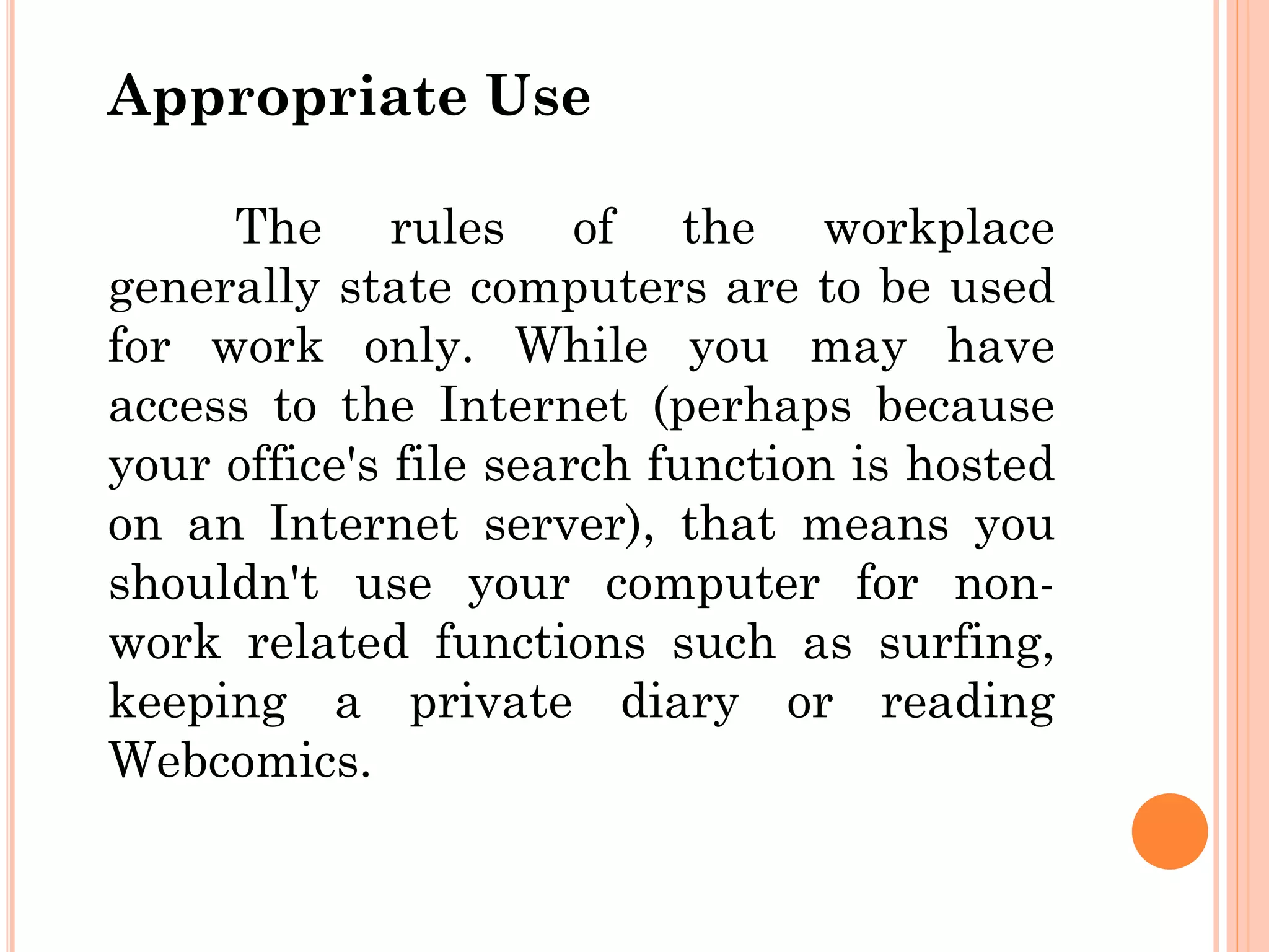 Computer ethics in the workplace (industry) | PPT