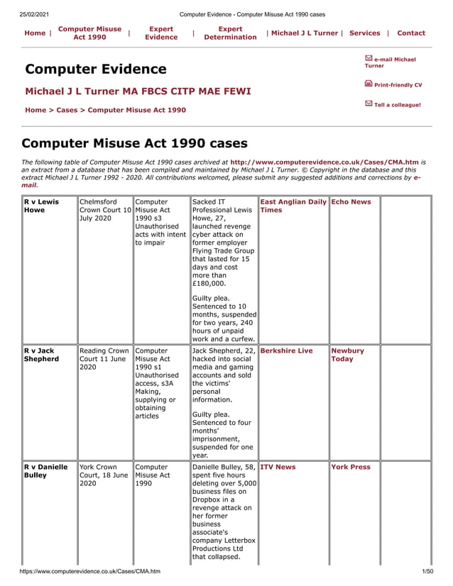 Computer Evidence/Computer Misuse Act 1990 cases | PDF | Crime ...
