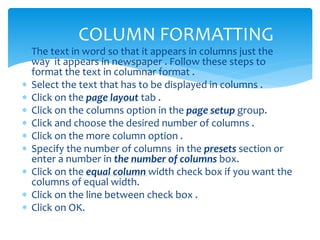 Computer features in microsoft word | PPTX | Desktop Publishing ...