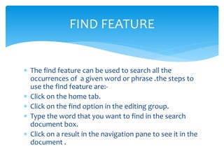 Computer features in microsoft word | PPTX | Desktop Publishing | Computer Software and Applications