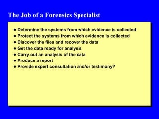 computer forensics, involves the preservation, identification, extraction, and documentation of ...