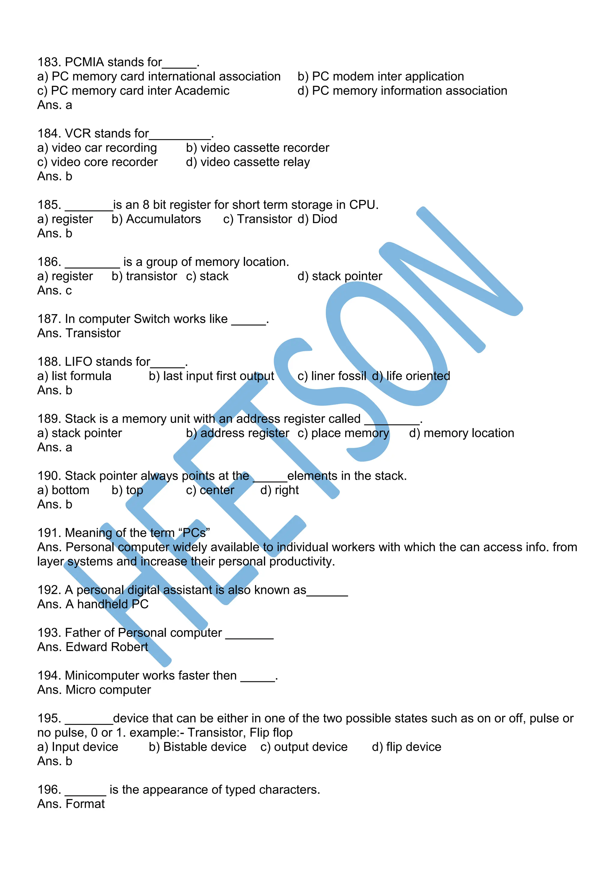 Computer Fundamental MCQ Most Important Question | PDF