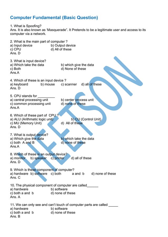 Computer Fundamental MCQ Most Important Question | PDF