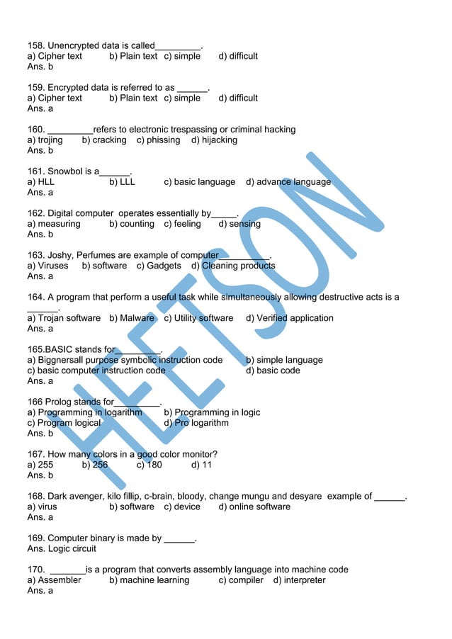 Computer Fundamental MCQ Most Important Question | PDF