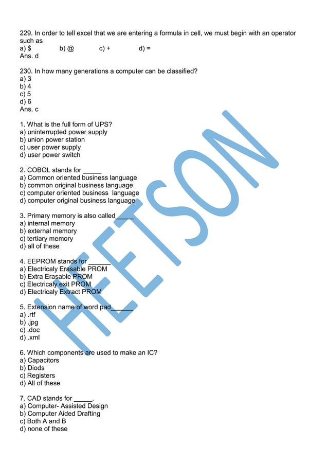 Computer Fundamental MCQ Most Important Question | PDF