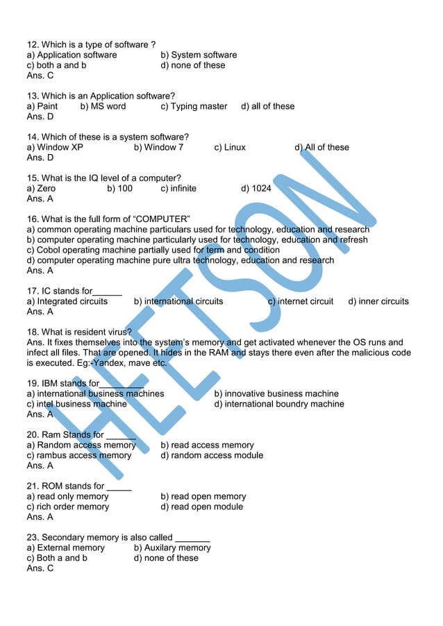 Computer Fundamental MCQ Most Important Question | PDF