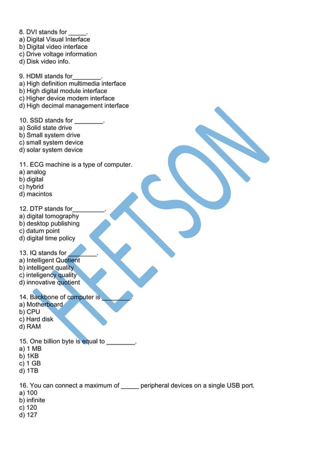 Computer Fundamental MCQ Most Important Question | PDF