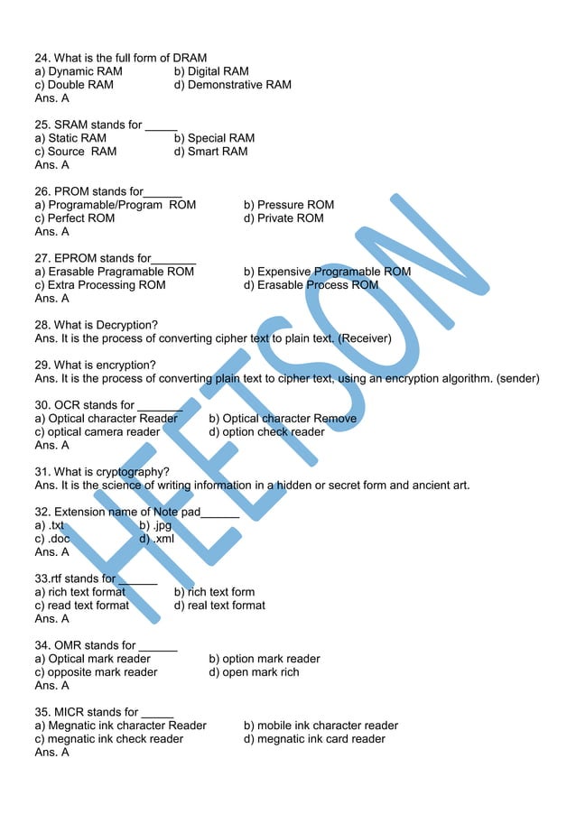 Computer Fundamental MCQ Most Important Question | PDF