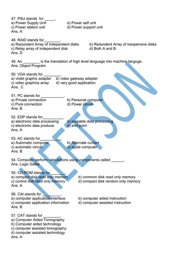 Computer Fundamental MCQ Most Important Question | PDF