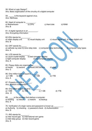 Computer Fundamental MCQ Most Important Question | PDF
