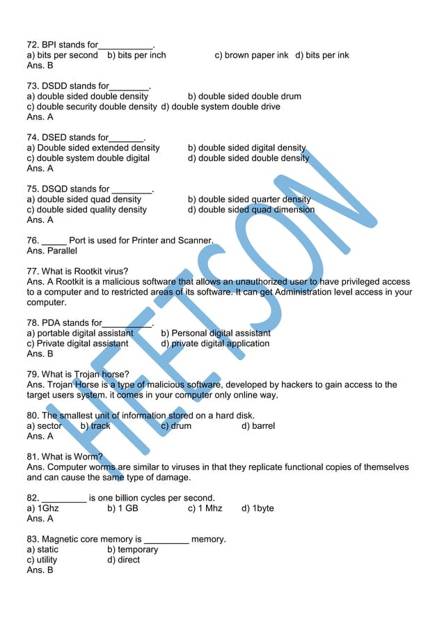 Computer Fundamental MCQ Most Important Question | PDF