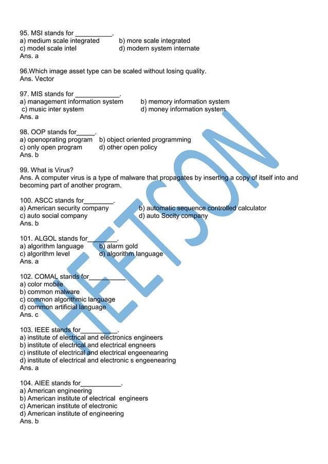 Computer Fundamental MCQ Most Important Question | PDF
