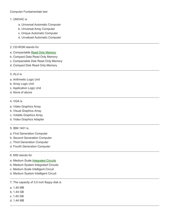 Computer Fundamentals Test | PDF