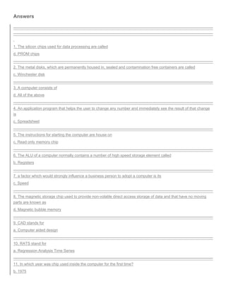 Computer Fundamentals Test | PDF