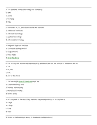 Computer Fundamentals Test | PDF