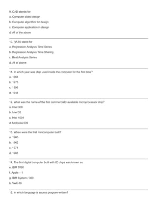 Computer Fundamentals Test | PDF