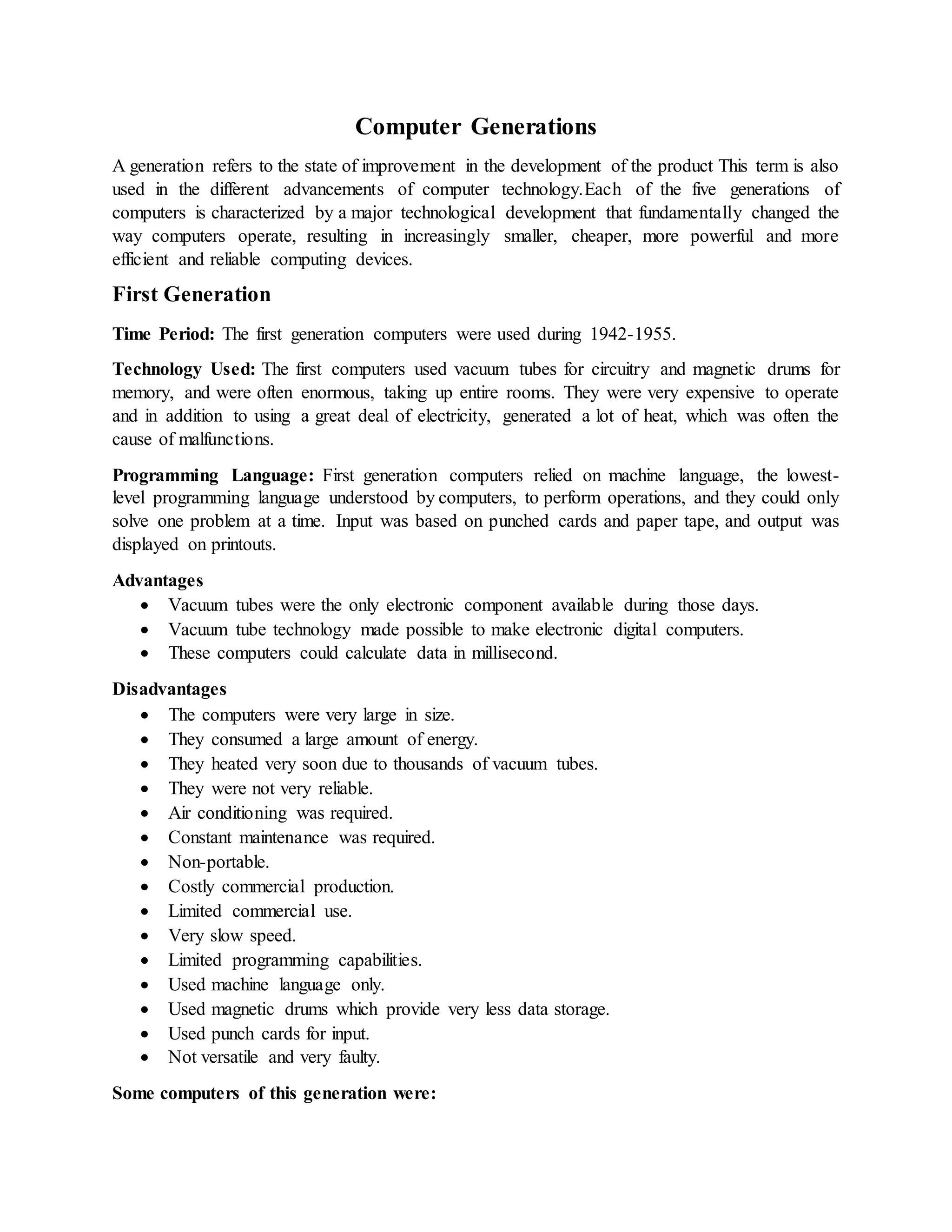 Computer generations | PDF