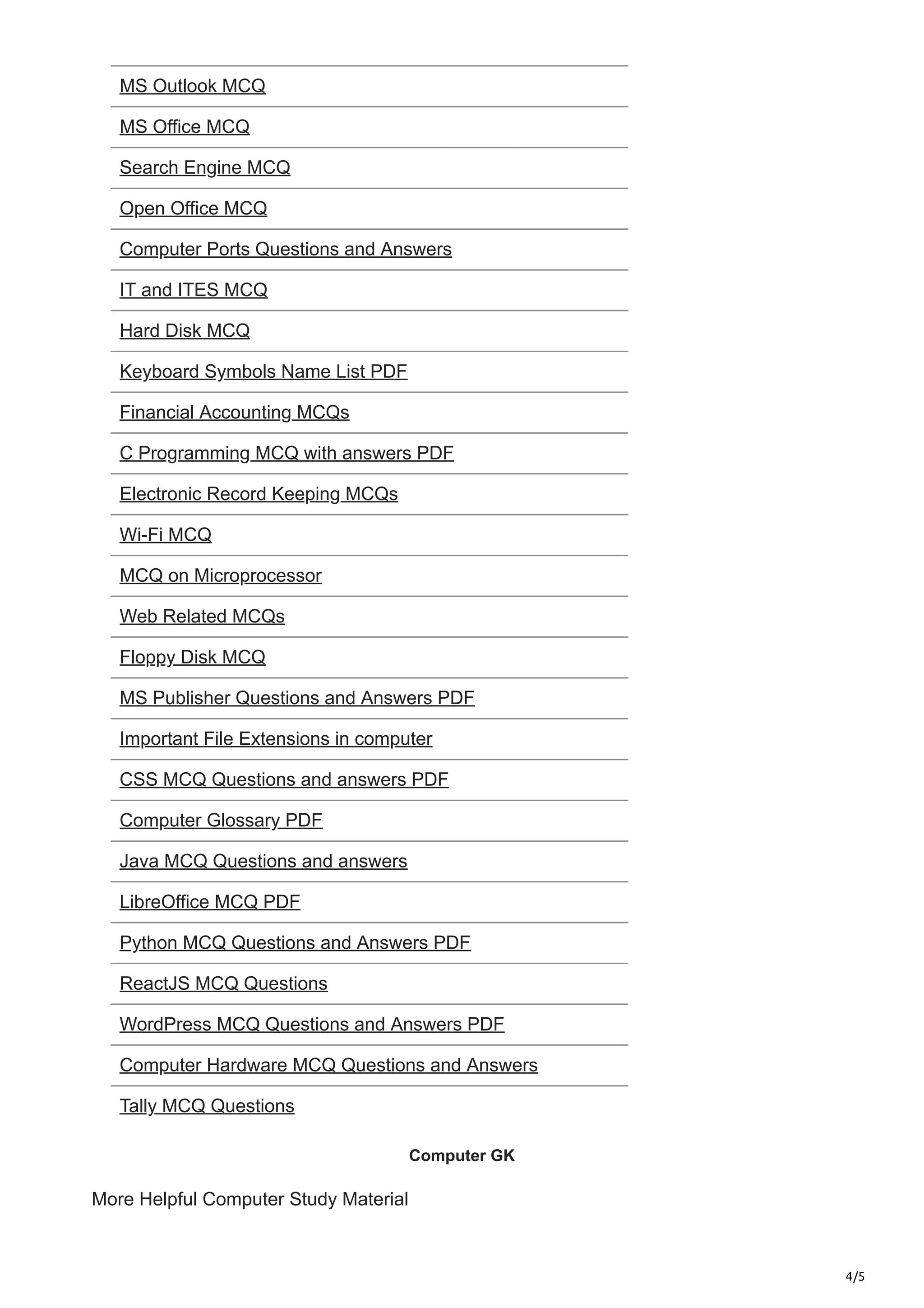 Computer GK 10000 MCQ PDF Questions for Competitive Exams | PDF