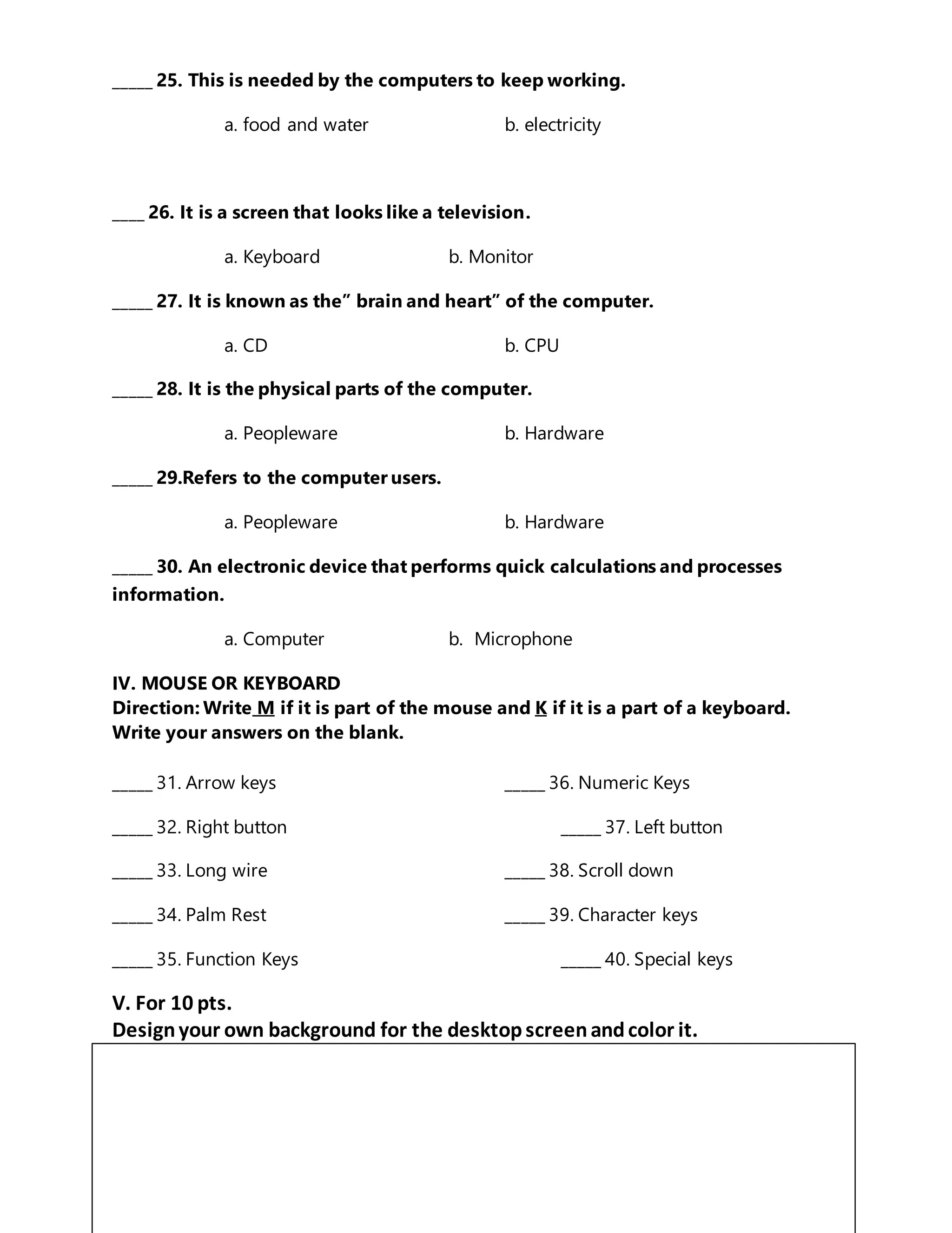 Computer grade 1- 1st Quarter Exam | DOCX