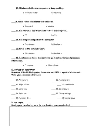 Computer grade 1- 1st Quarter Exam | DOCX
