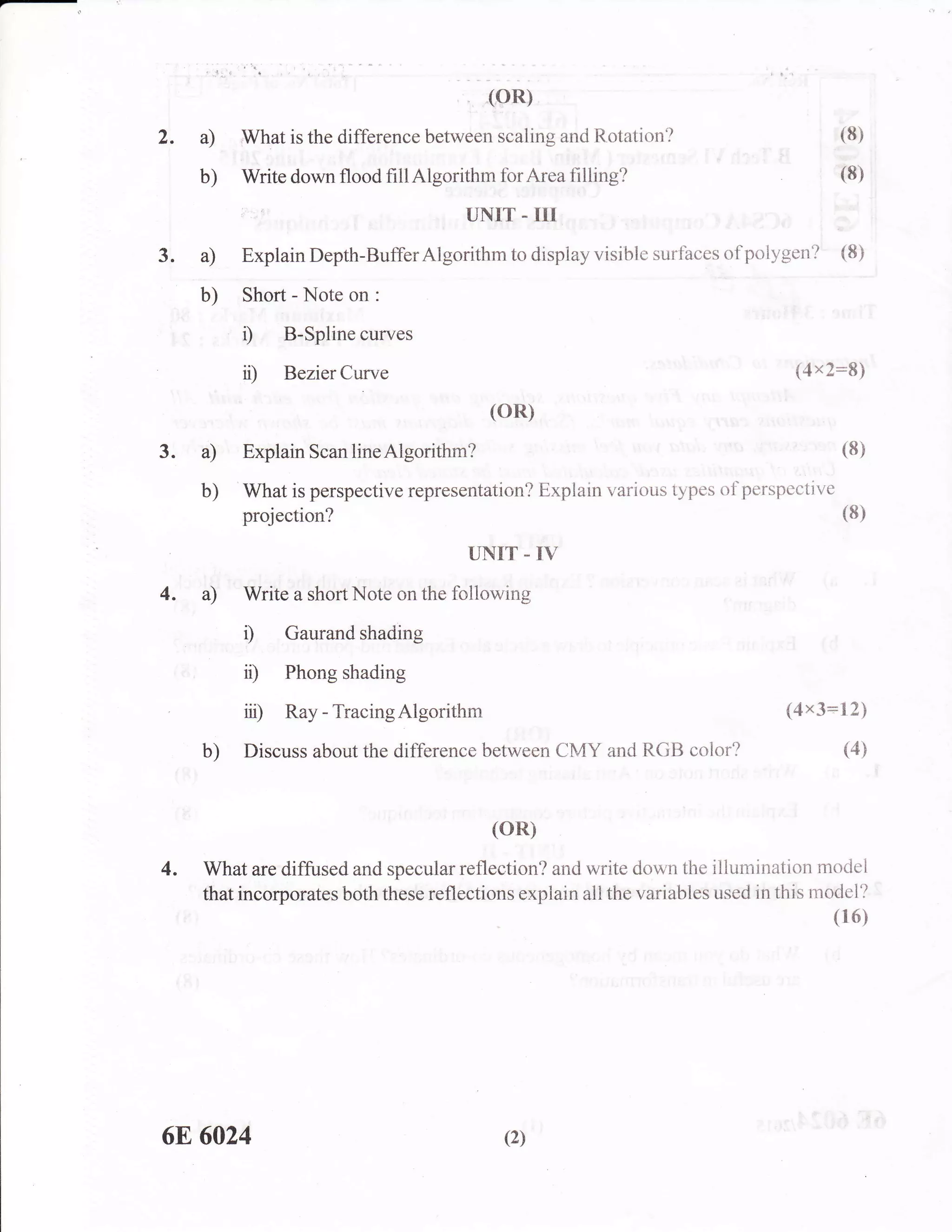 Computer Graphics and Multimedia Techniques Paper (RTU VI Semester) | PDF