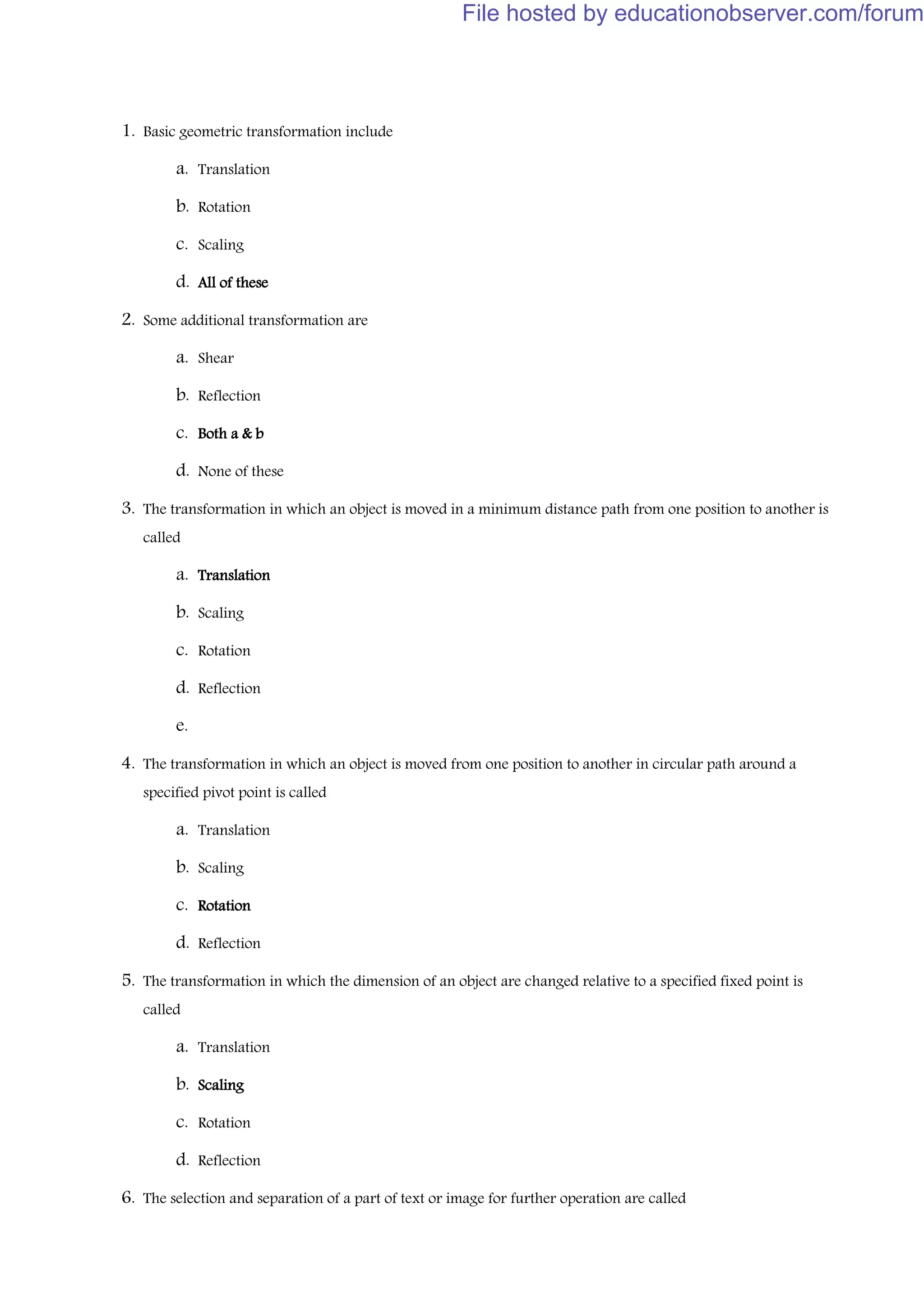 Computer graphics mcq question bank | PDF