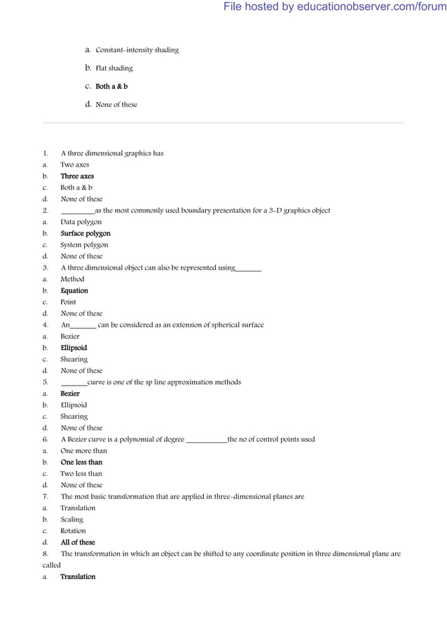 Computer graphics mcq question bank | PDF