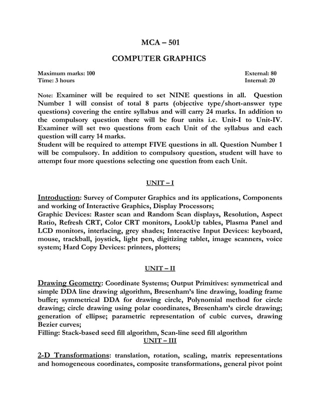 Computer graphics syllabus | DOC
