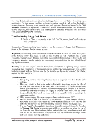 Advanced PC Maintenance and Troubleshooting | PDF