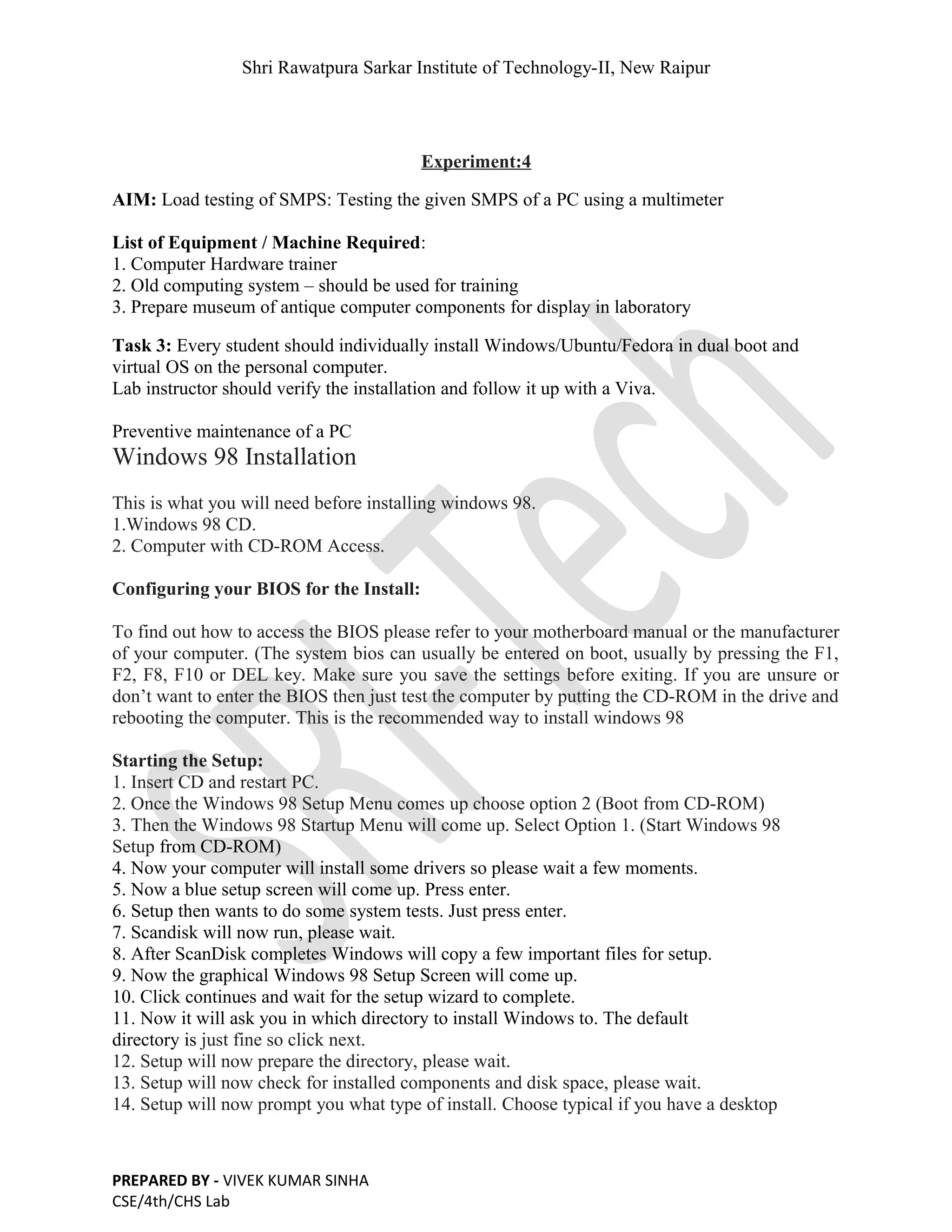 Computer Hardware And Simulation Lab Manual Doc Computer Peripherals Computing