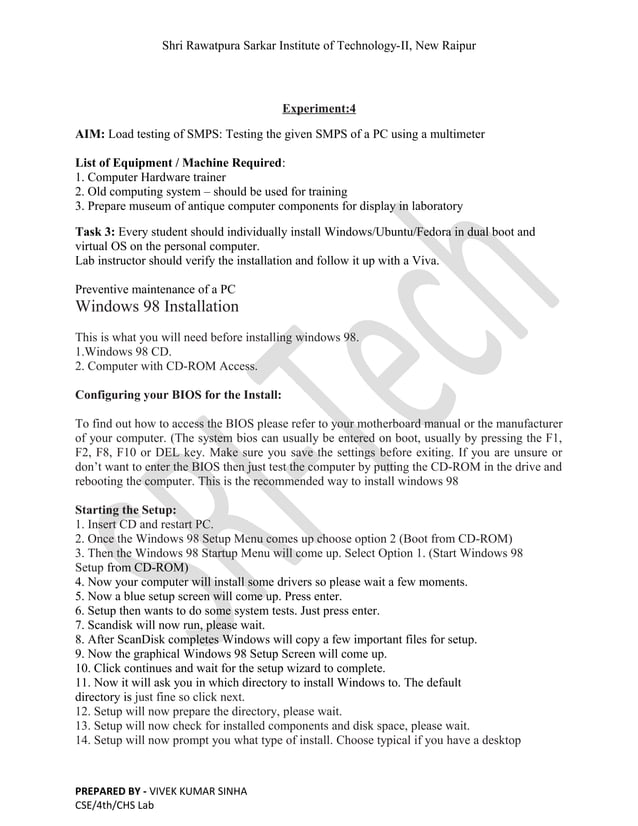 Computer Hardware And Simulation Lab Manual Doc Computer Peripherals Computing
