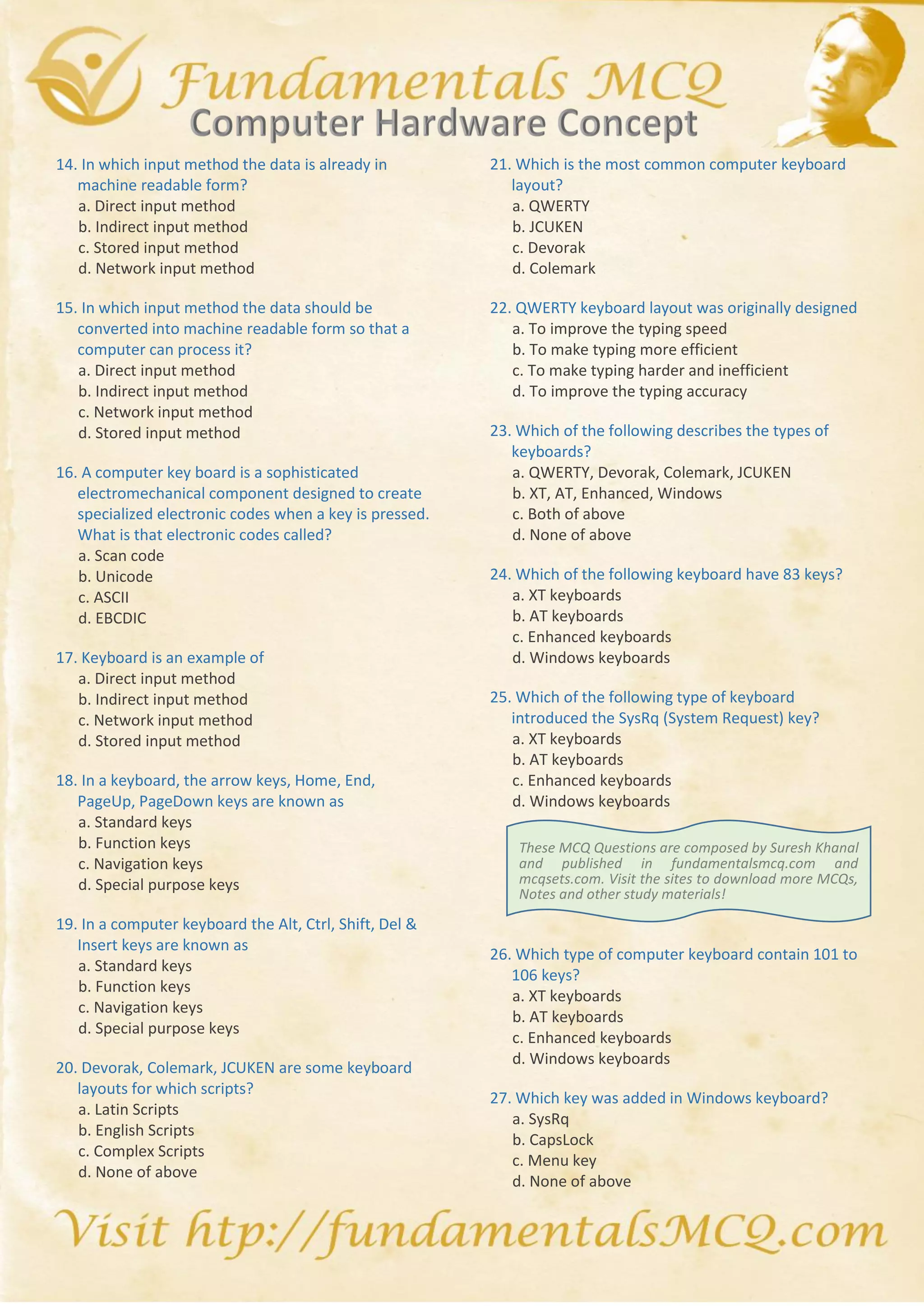 Computer hardware concepts mcq paper | PDF