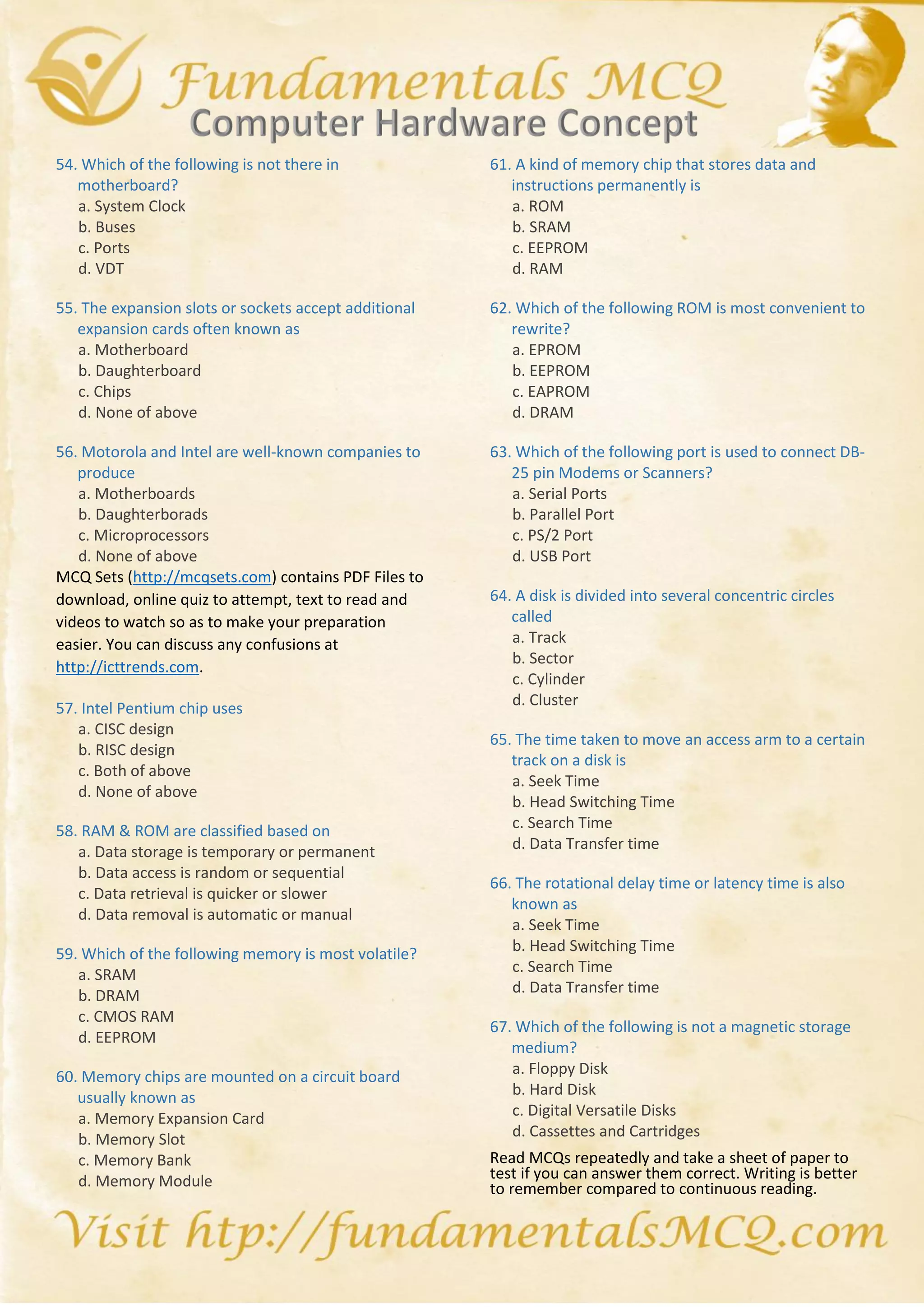Computer hardware concepts mcq paper | PDF