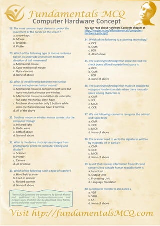 Computer hardware concepts mcq paper | PDF
