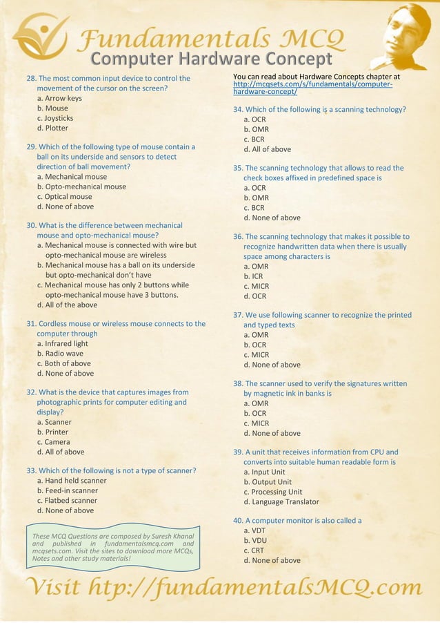 Computer hardware concepts mcq paper | PDF