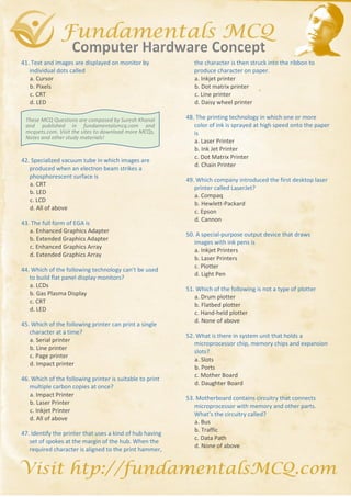 Computer hardware concepts mcq paper | PDF