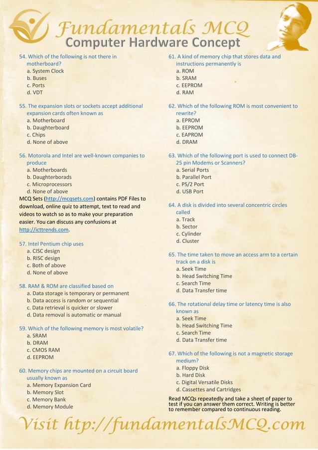 Computer hardware concepts mcq paper | PDF