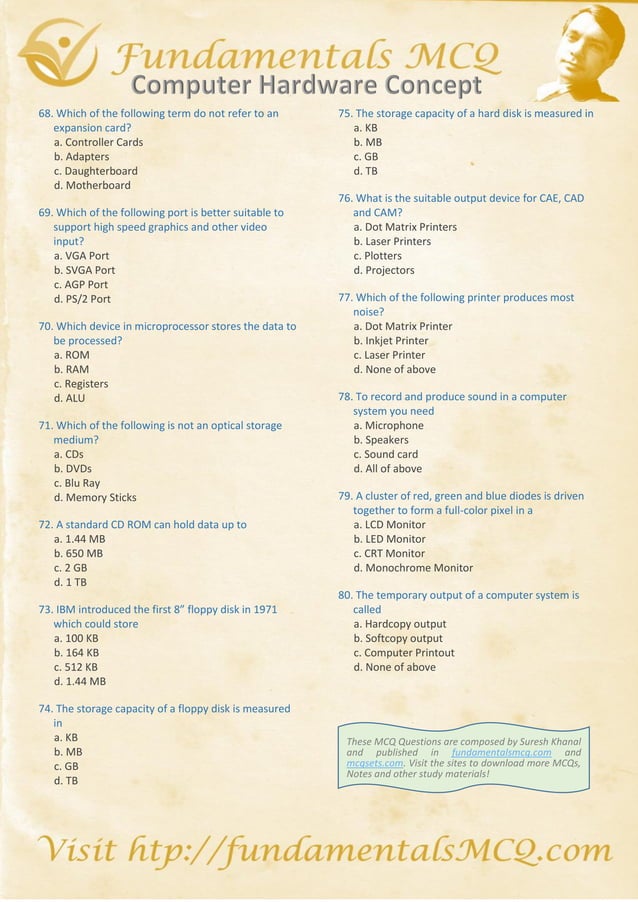 Computer hardware concepts mcq paper | PDF