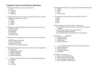 Computer hardware & networking mcq that is needed for student | PPT