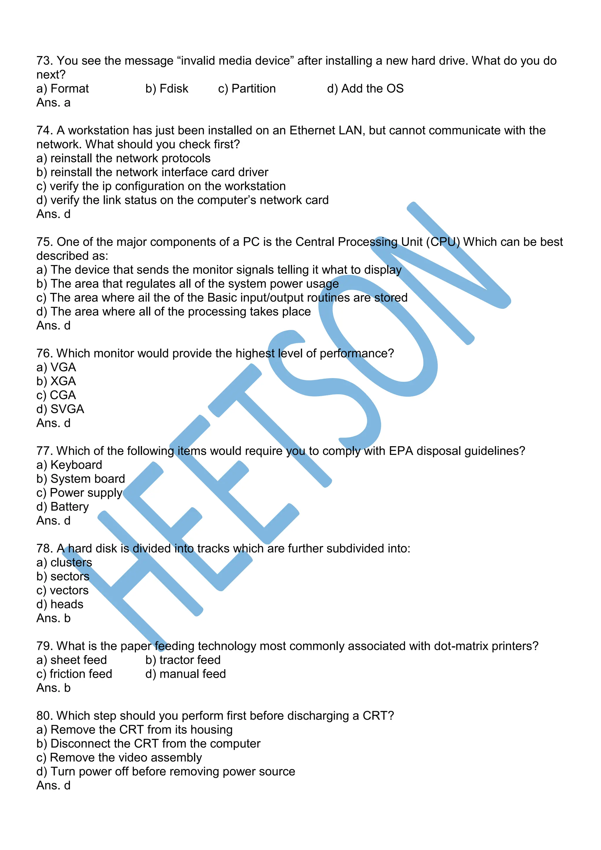 Computer Hardware MCQ Basic to Advanced Question | PDF