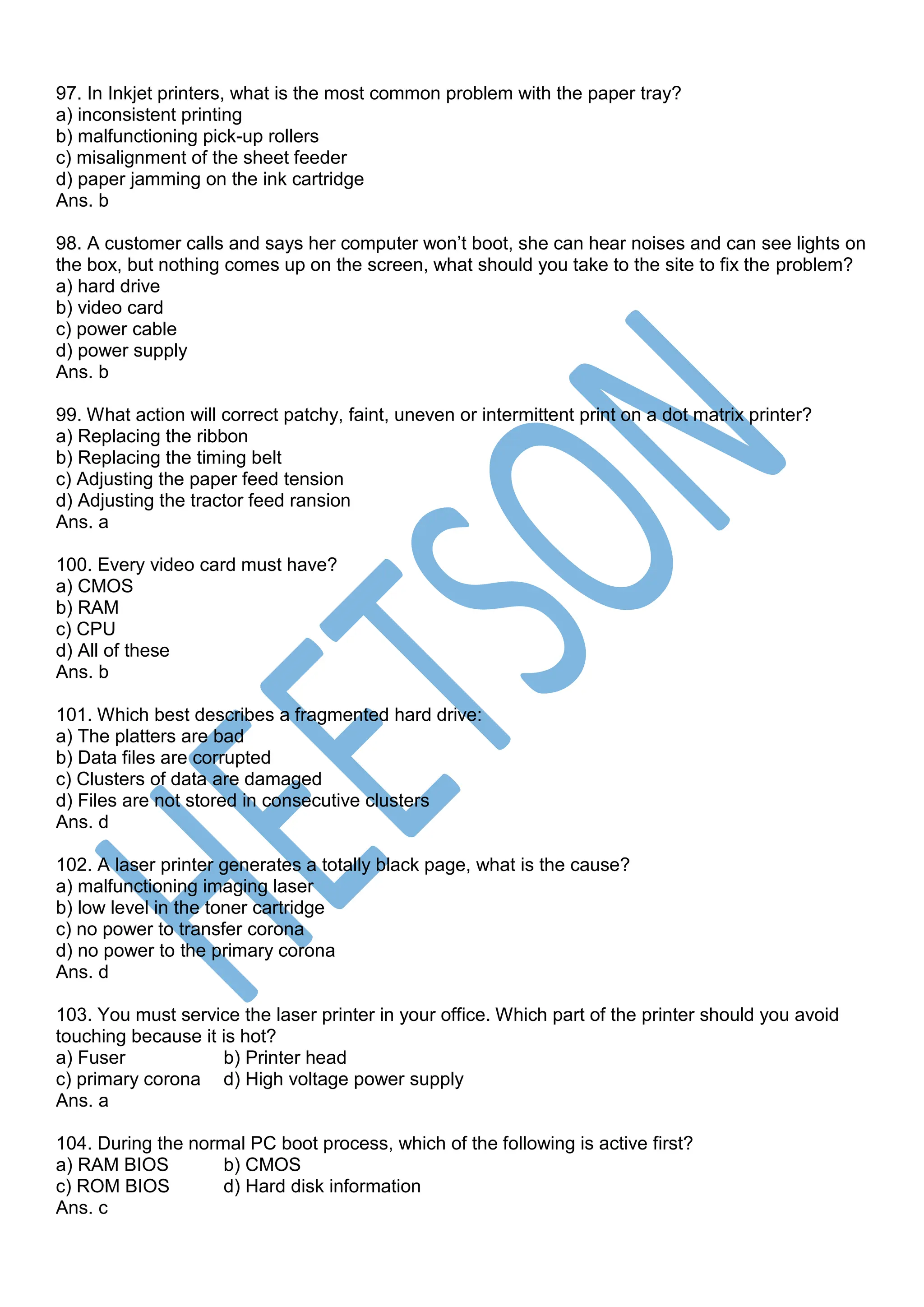 Computer Hardware MCQ Basic to Advanced Question | PDF