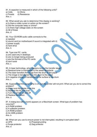 Computer Hardware MCQ Basic to Advanced Question | PDF