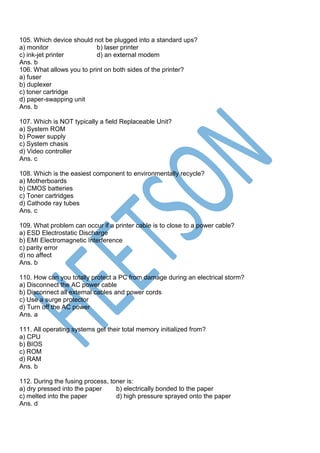 Computer Hardware MCQ Basic to Advanced Question | PDF