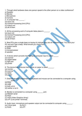 Computer Hardware MCQ Basic to Advanced Question | PDF