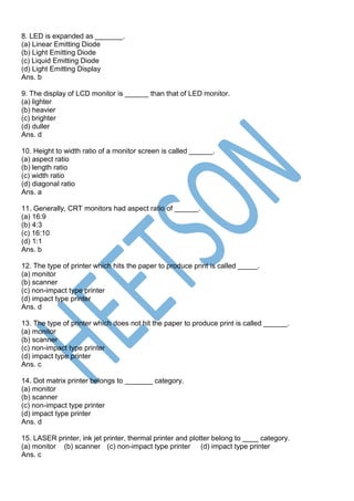 Computer Hardware MCQ Basic to Advanced Question | PDF