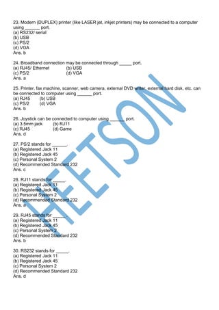 Computer Hardware MCQ Basic to Advanced Question | PDF